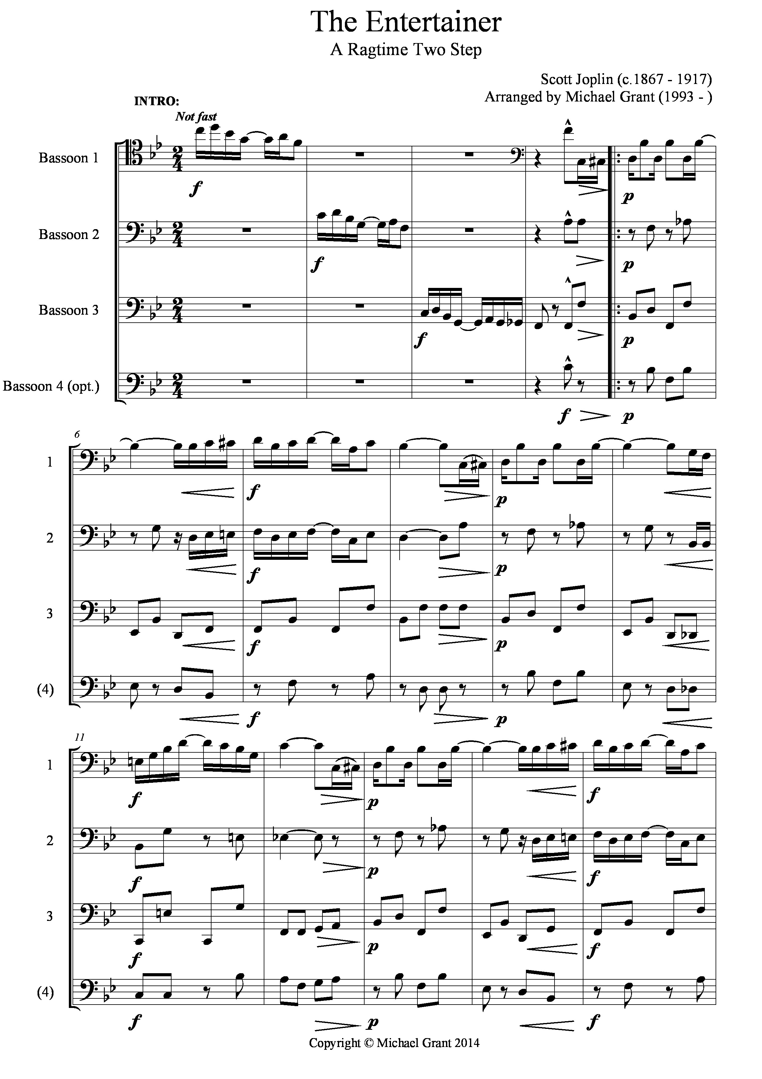 The Entertainer, by Scott Joplin (Bassoon quartet) - MICHAEL A. GRANT